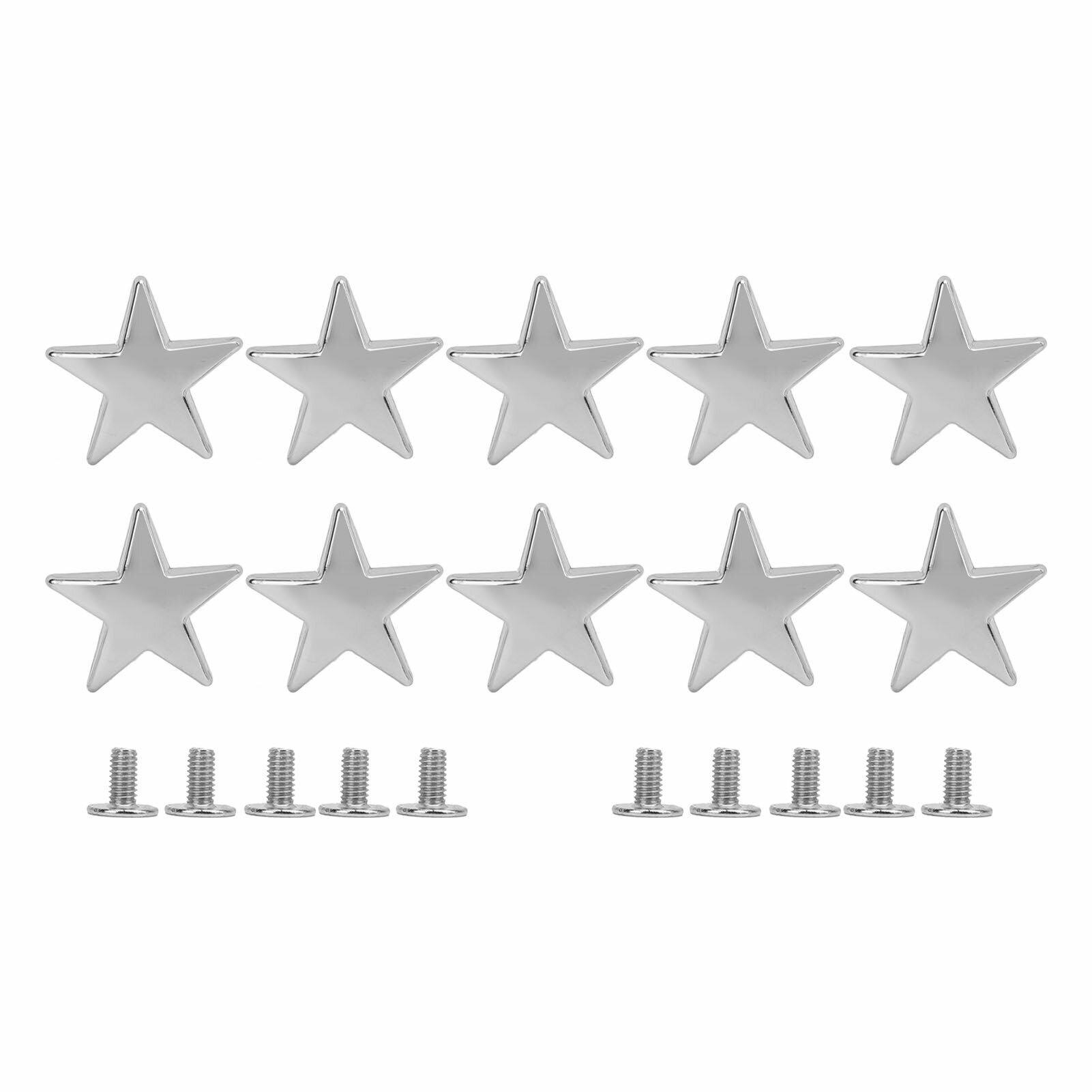 10 металлических звездообразных заклепок 20 мм, глянцевый цинковый сплав, с винтами PH 7 мм для одежды, обуви, курток, серебристый цвет.
