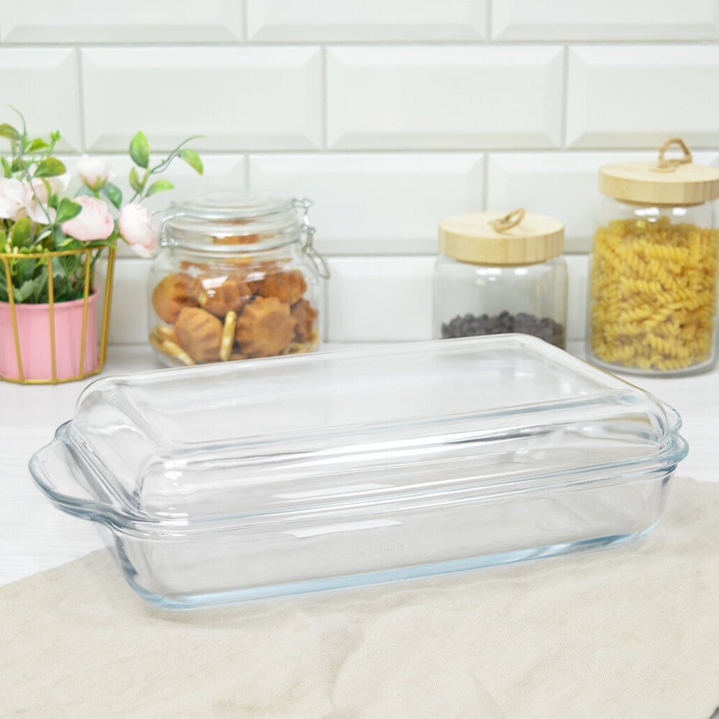 Форма жаропрочная 1,8л 34*20*9см прямоугольная с крышкой, стекло
