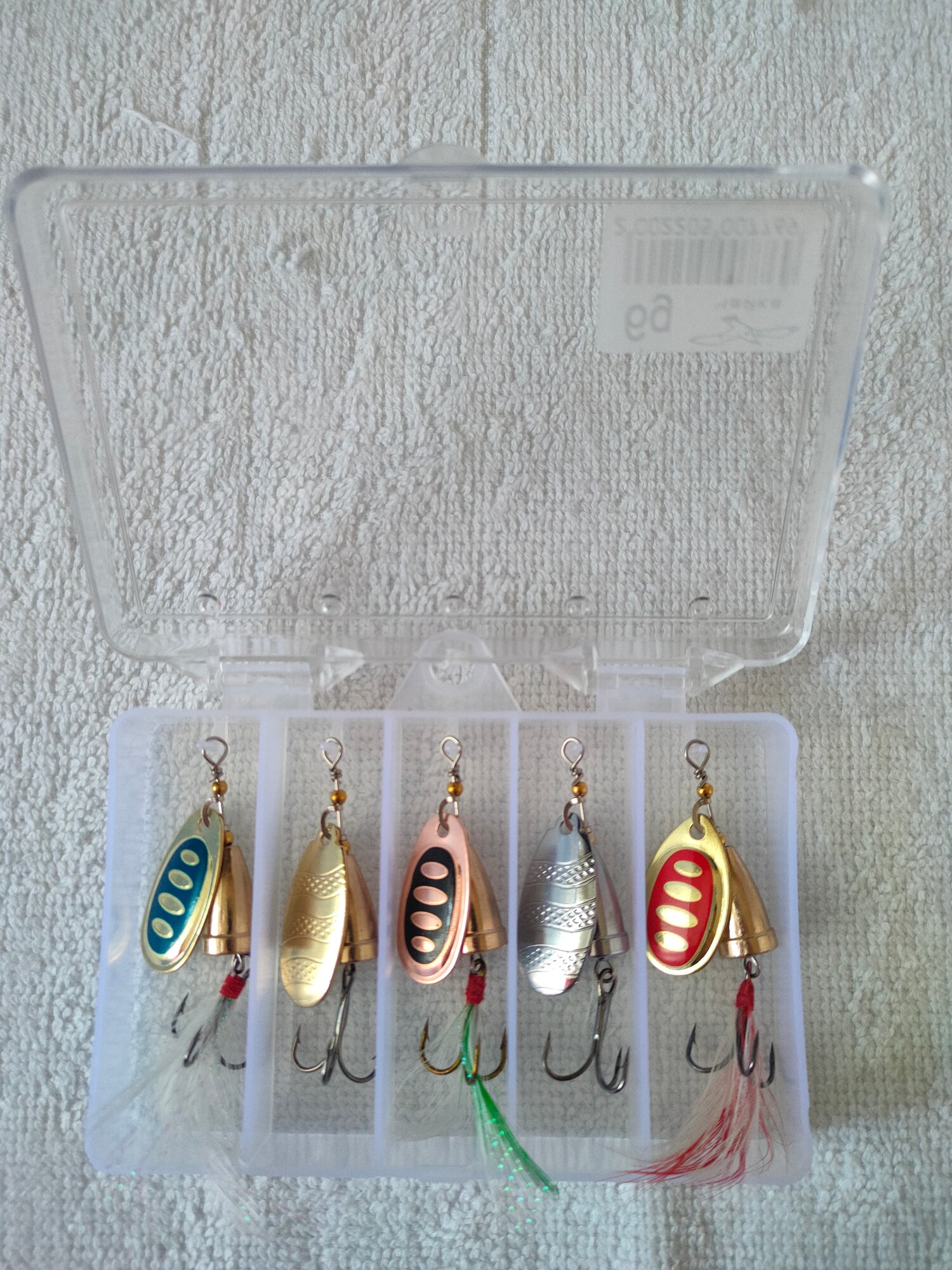 Набор блёсен-вертушек для рыбалки (5 шт, 6 грамм) – универсальные, на щуку, окуня, судака, форель, карпа + кейс
