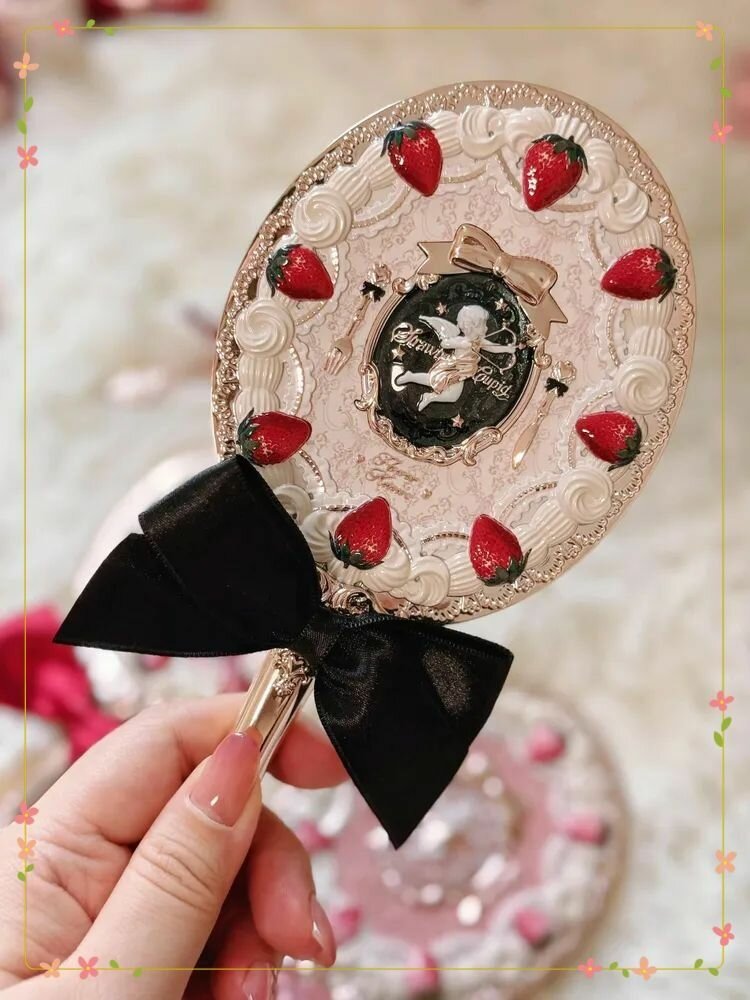 FlowerKnows Office Зеркало косметическое "Клубника Амур", 9 см х 15 см, 1 шт настольное для макияжа