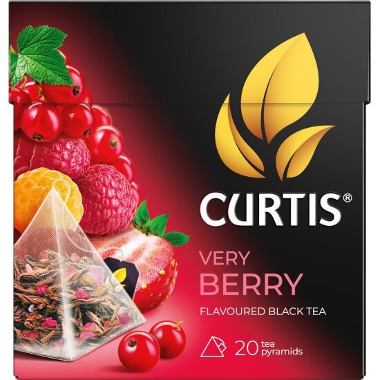 Чай Curtis черный в пирамидках "Very Berry" 20 пирамидок с кусочками ягод и лепестками цветов фруктовый