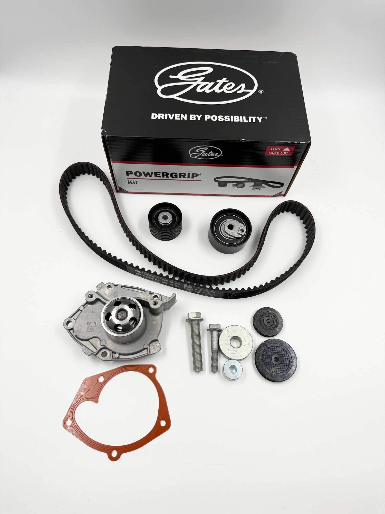 Комплект ремня ГРМ Gates KP45550XS, с роликами и помпой для 2.0 (F4R), для Renault/Nissan, к-кт.