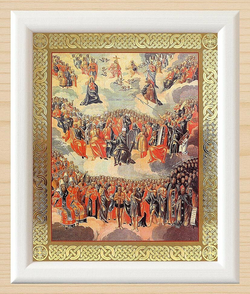 Образ всех святых (лик № 107), икона в белой деревянной рамке 17,5*20,5 см