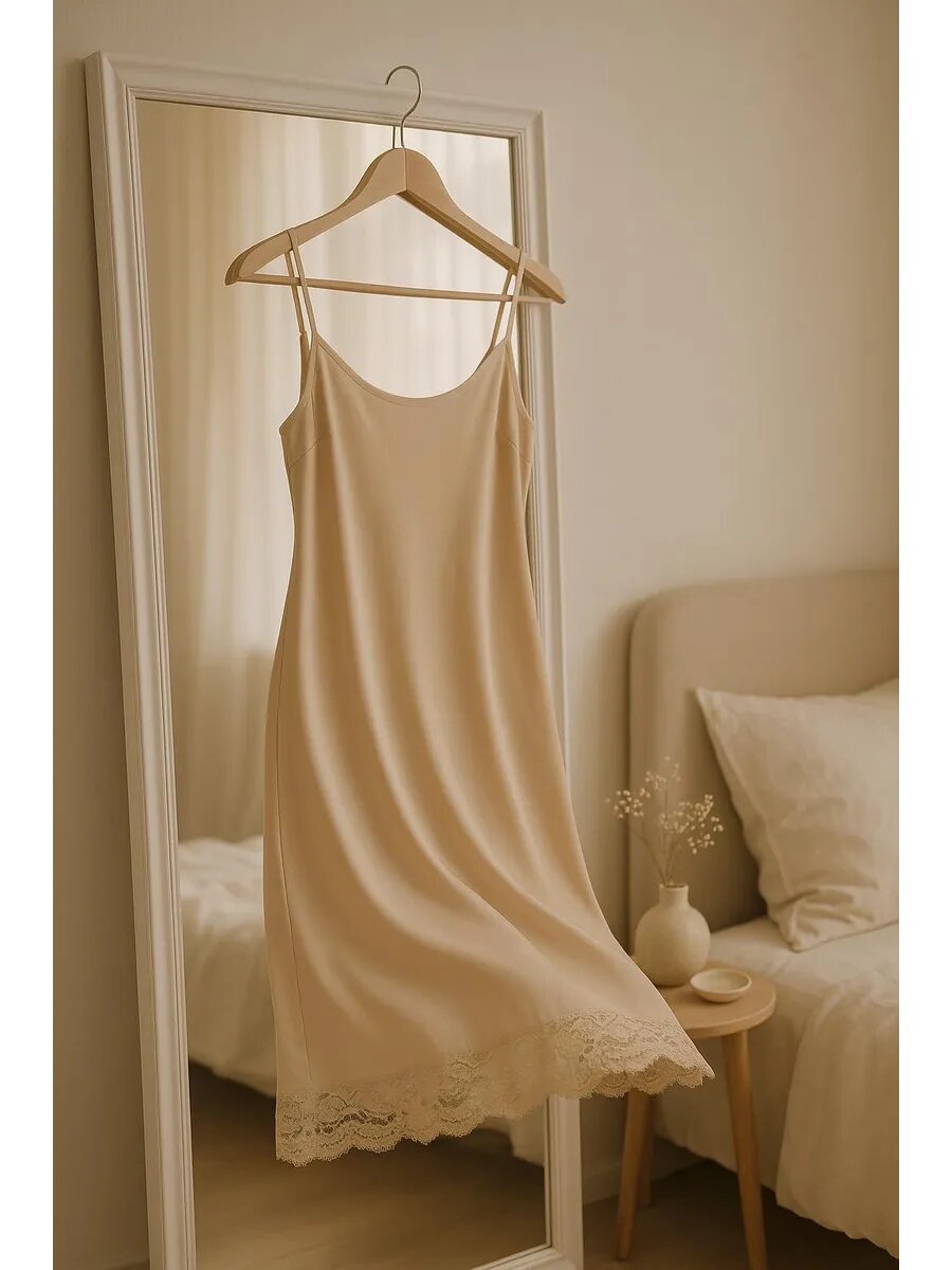 Платье Нижнее платье комбинация с кружевом