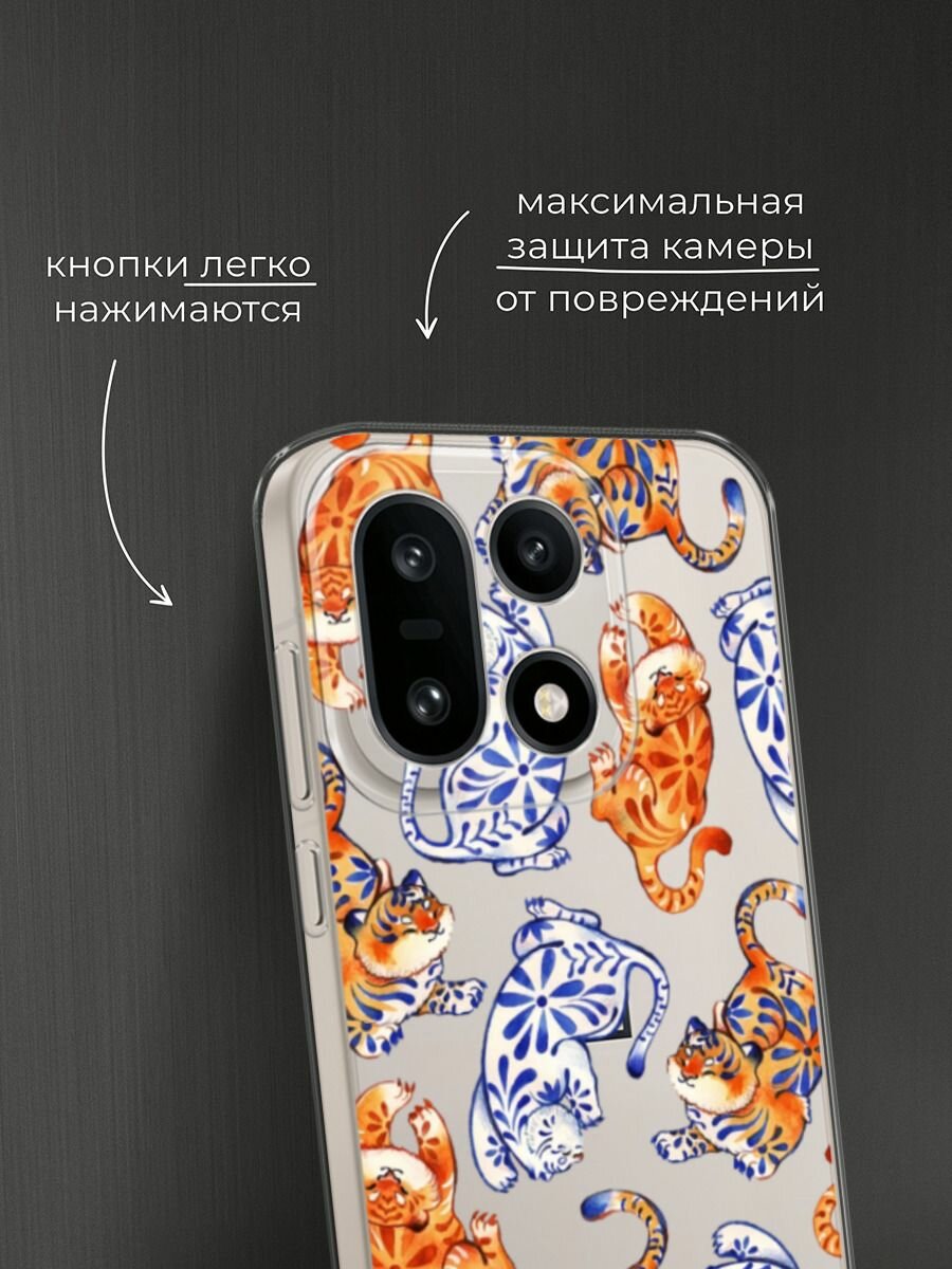 Чехол на OnePlus 15 / Ван Плас 15 с принтом Пухлые тигры, прозрачный — фото 1