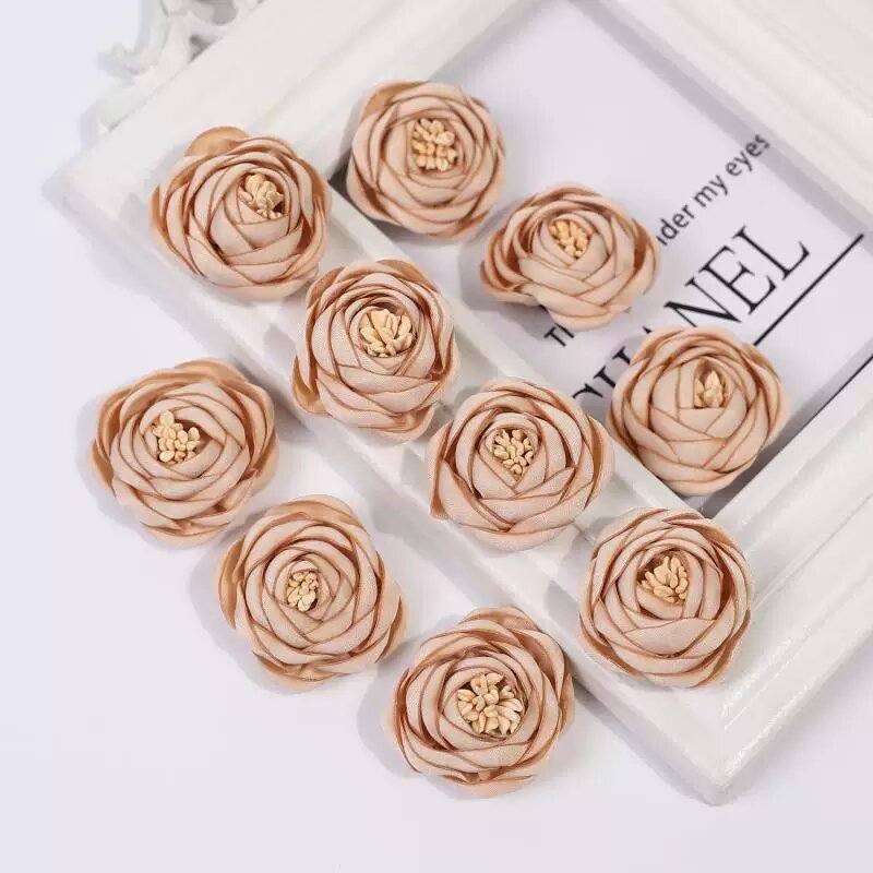 Искусственная головка розы 4 см, полуфабрикат из ткани, искусственный цветок, материал для рукоделия, украшение для