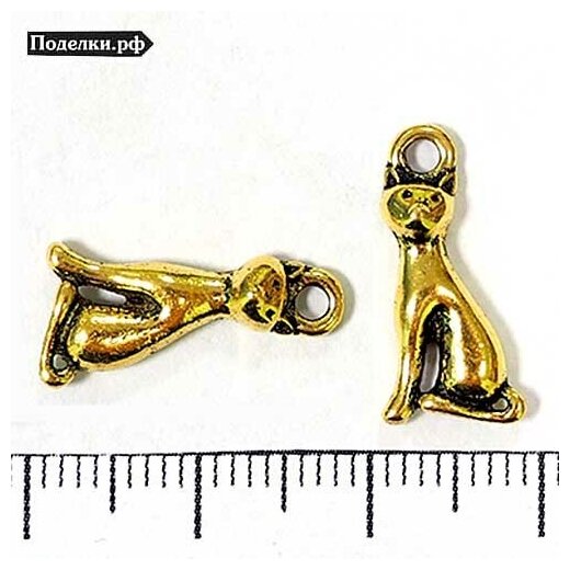 Фурнитура для бижутерии Подвеска Кошечка мини 0007197 золотой цвет 17х9 мм, цена за 10 шт.