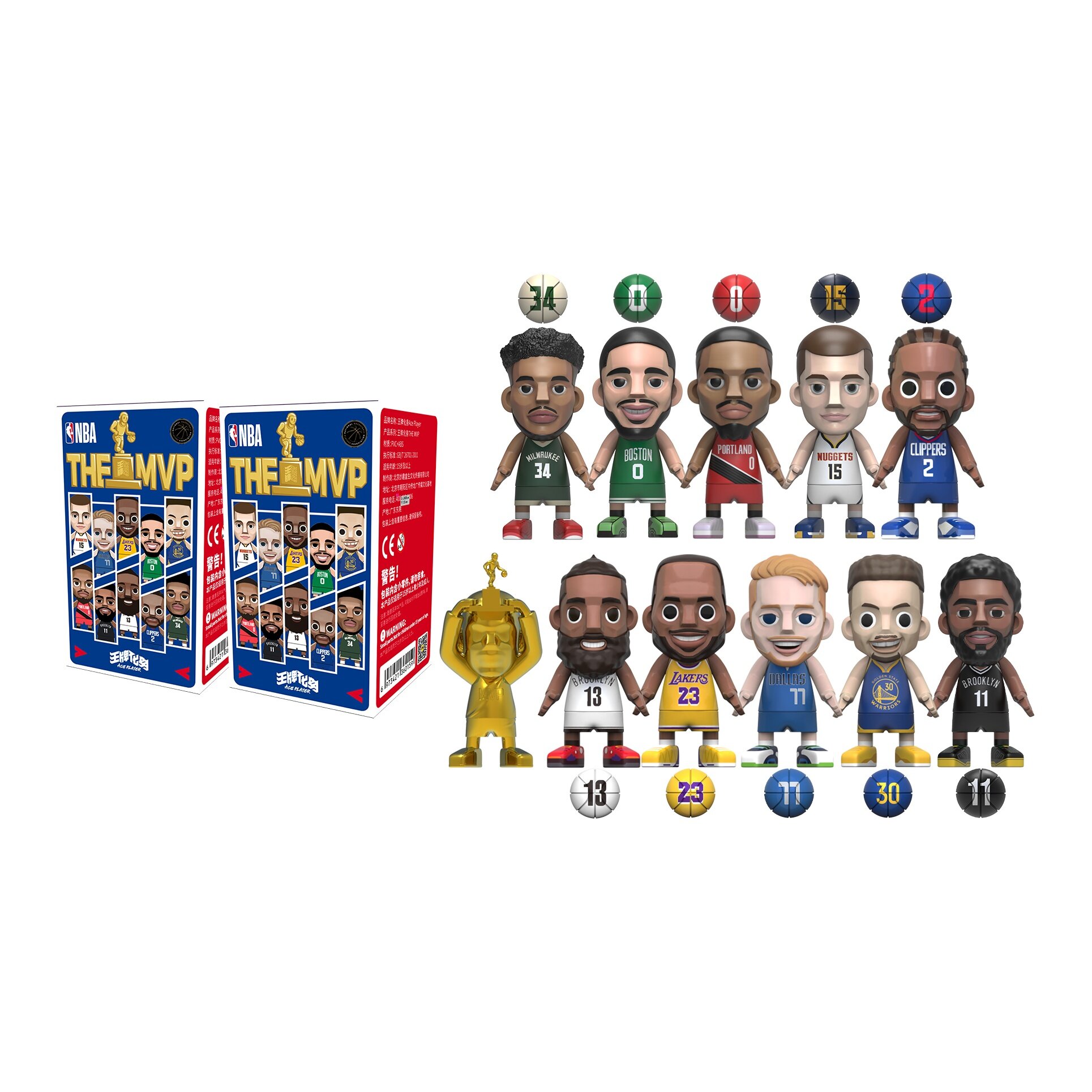 AcePlayer x NBA THE MVP James, Letter Bro NBA Player Stephen Curry Mystery Boxes Single Mystery Box/Full Box 10 Pcs