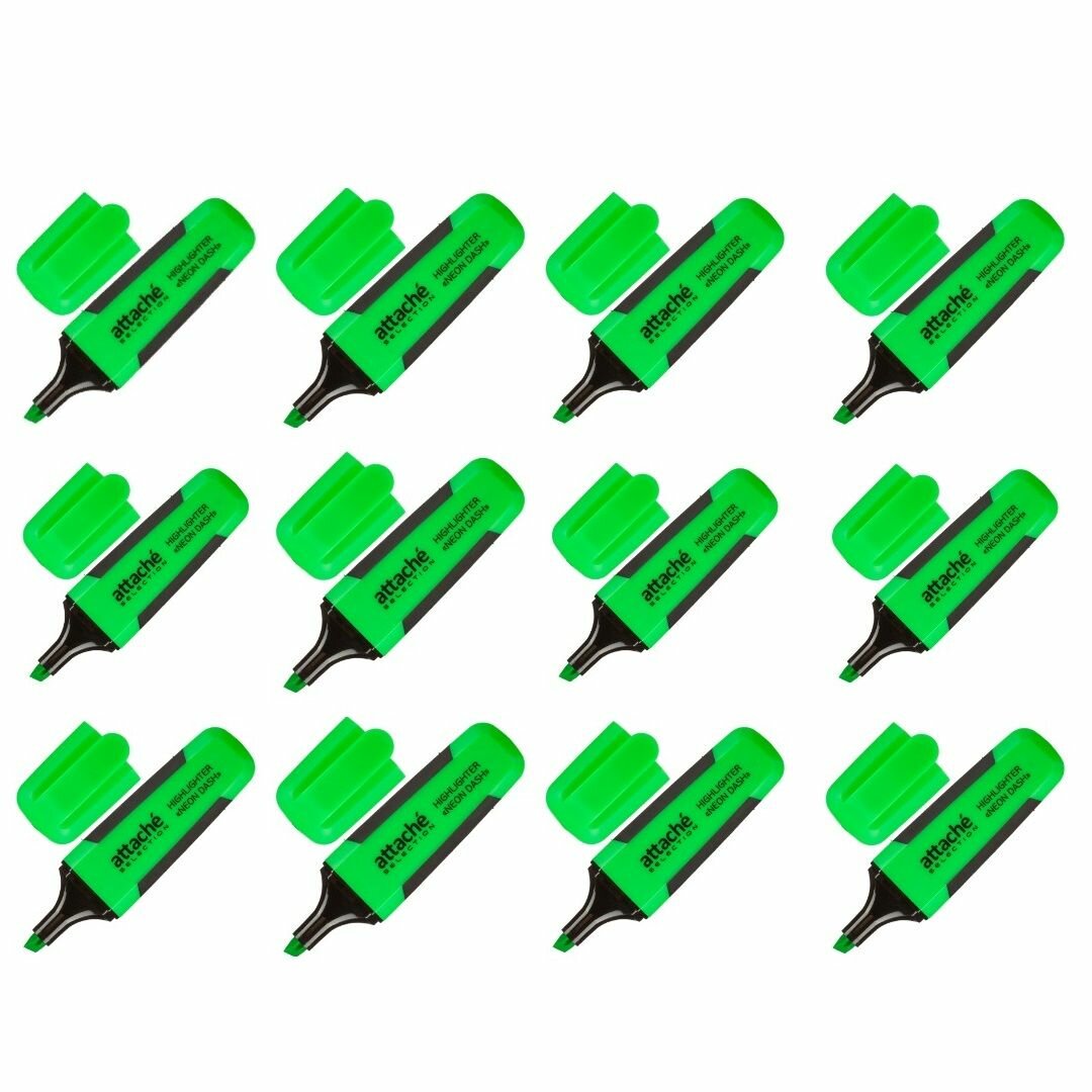 Attache Selection Маркер текстовыделитель Neon Dash, 1-5мм, зеленый, 12 шт.