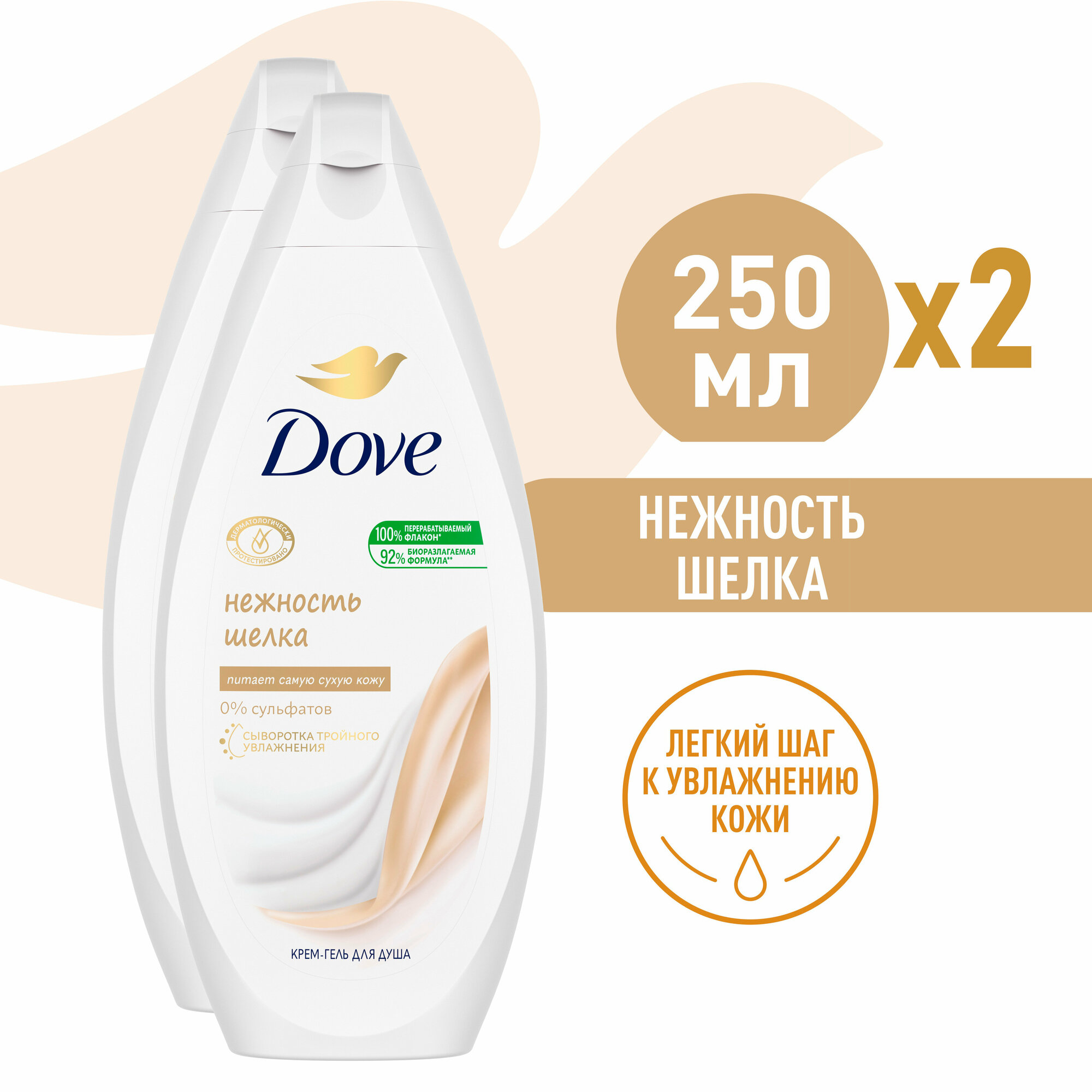Крем-гель для душа Dove Нежность шелка, с драгоценными маслами, 250 мл (2 шт)