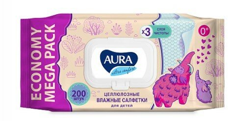Набор из 3 штук Влажные салфетки для детей Aura ultra comfort 200шт с крышкой