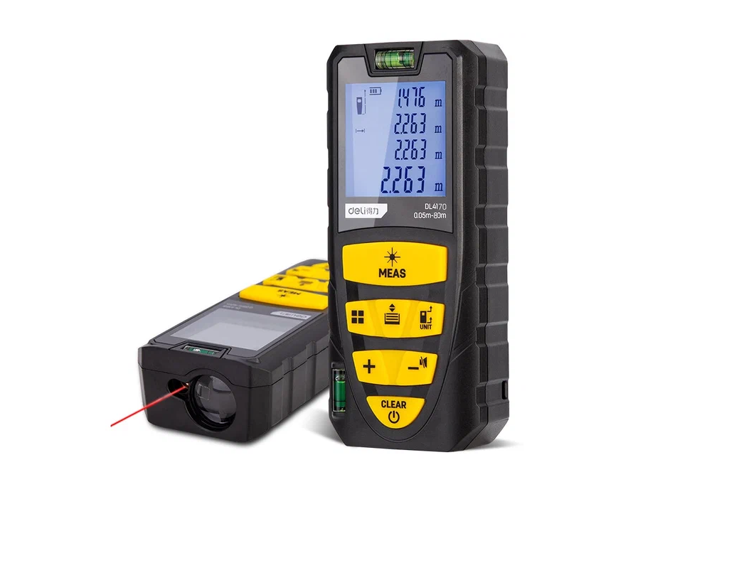 Лазерный дальномер Deli DL4170 (Диапазон измерения 0,05-80м, точность ±3мм, дисплей 1,7 дюймов, авто. отключение)
