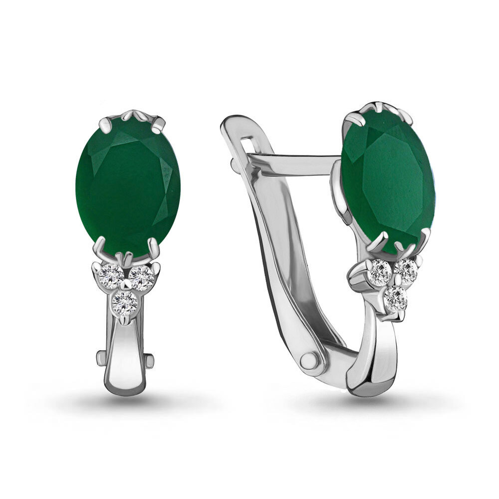 Серьги, серебро, 925 проба, фианит, агат