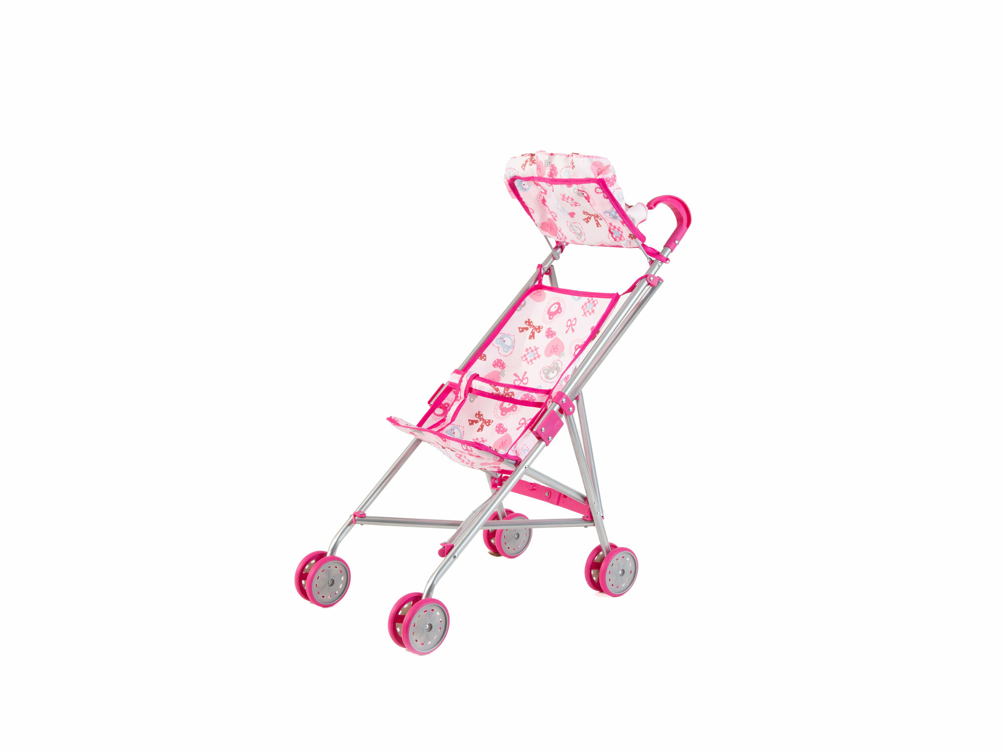 Коляска-трость для кукол, с козырьком розовая с мишками