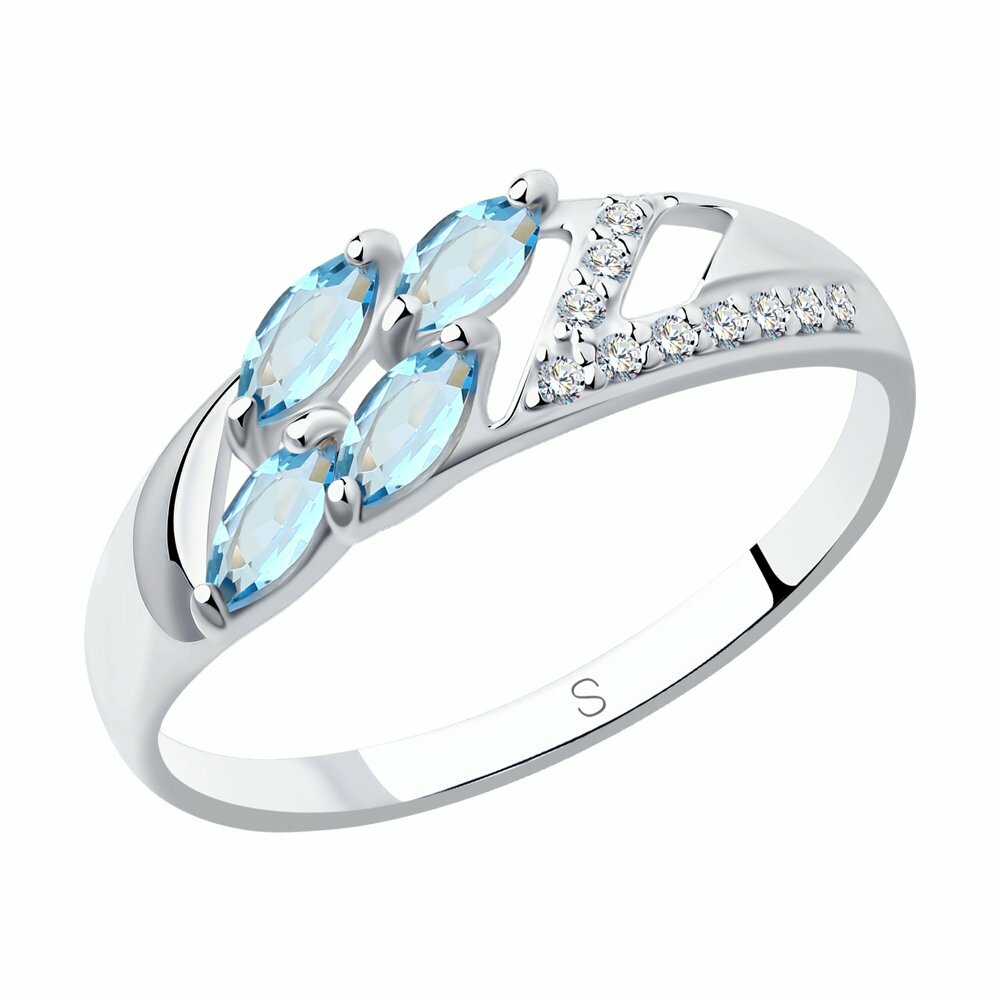 Кольцо, серебро, 925 проба, родирование, фианит, топаз