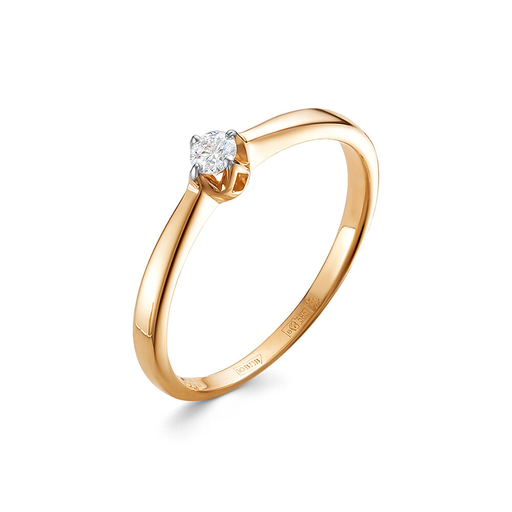 Кольцо помолвочное, красное золото, 585 проба, родирование, бриллиант