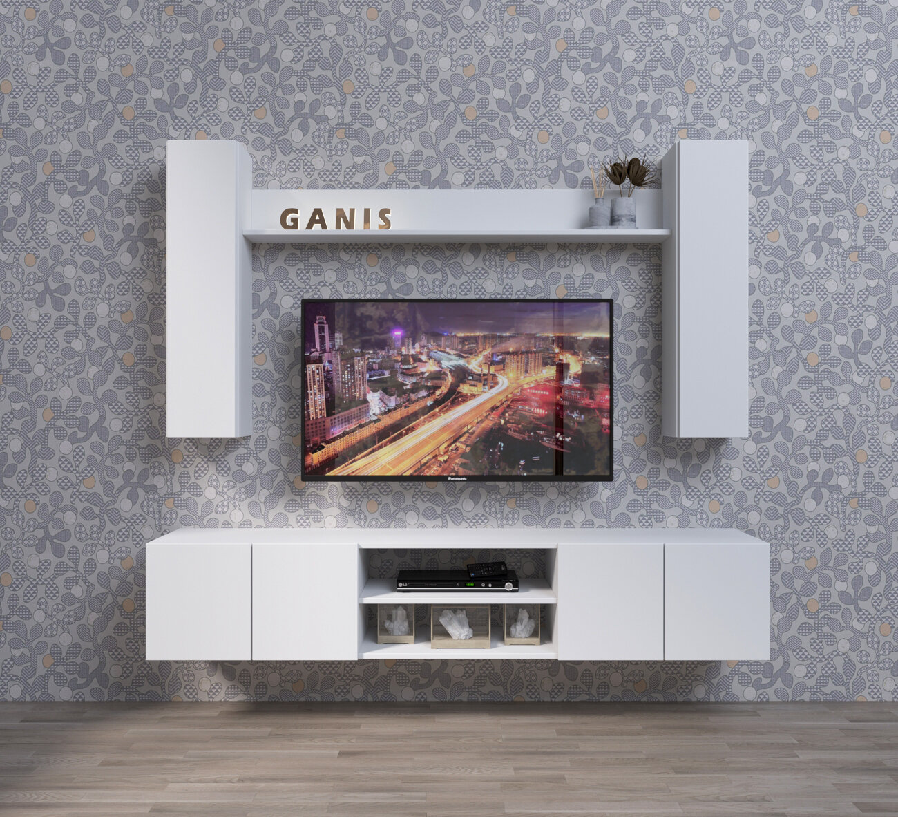 Стенка в стиле лофт модель Чарли цвет белый (ШхВхГ) 190х155х40см