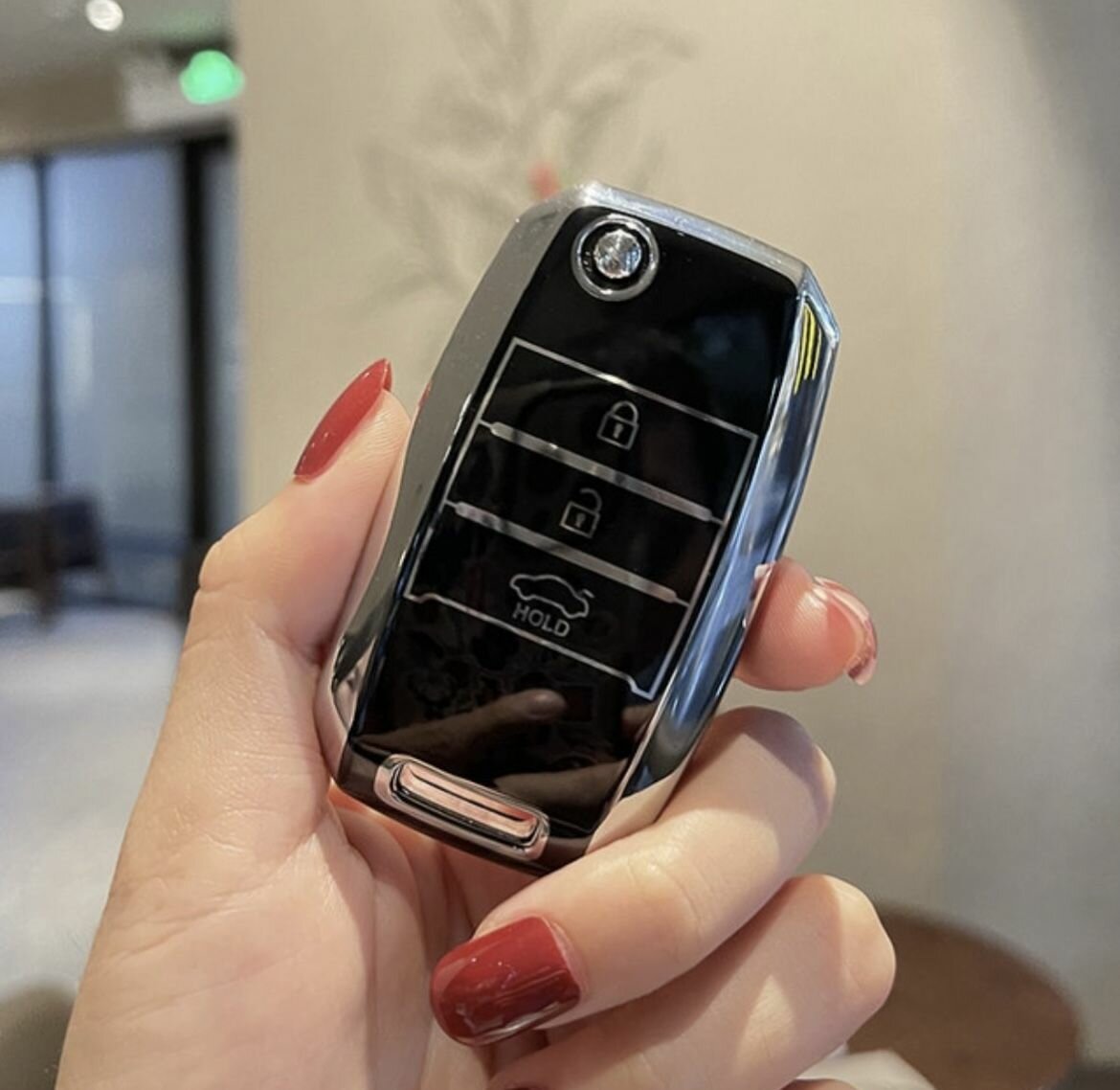 Чехол для автомобильного ключа, для Kia/Hyundai, силикон, черный глянец
