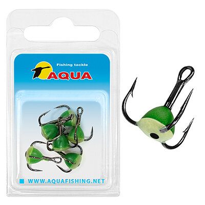 Тройник с обливкой для рыбалки AQUA Ultra-C (black), №16, цвет - 10 (светящийся люминофор)