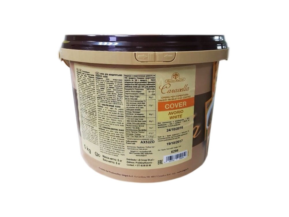 Глазурь белый шоколад, начинка и покрытие Caravella Cover White, ведро 5 кг