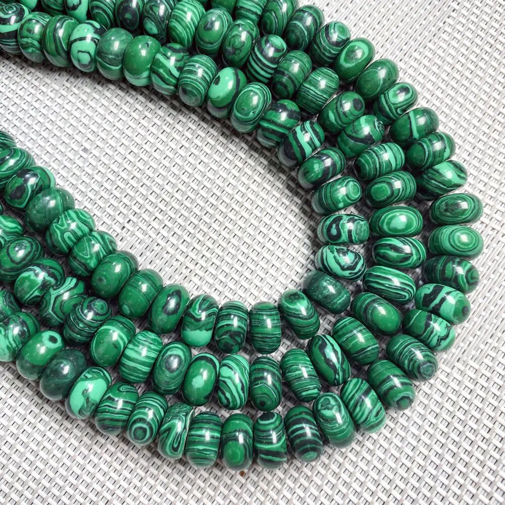 Бусины из агата, малахита, бирюзы и хрусталя 6х10 мм Изумрудный, Malachite