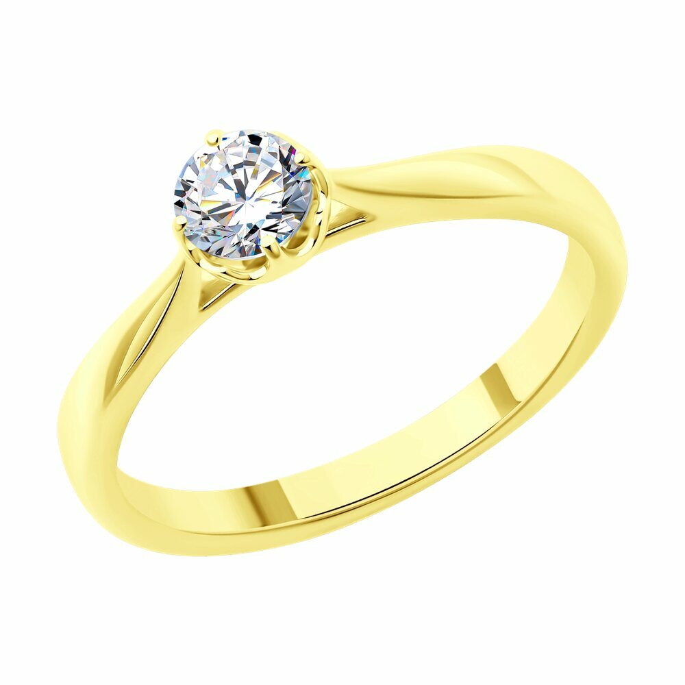 Кольцо, желтое золото, 585 проба, бриллиант выращенный