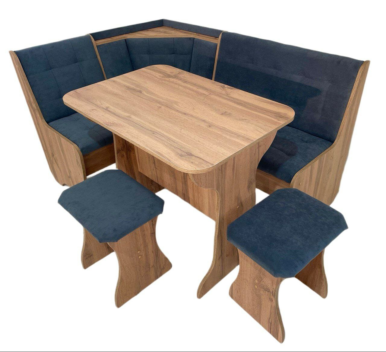 Кухонный уголок "Стиль-1Л" дуб вотан/велюр Т26 темно-серый, с прямоугольным столом и табуретками