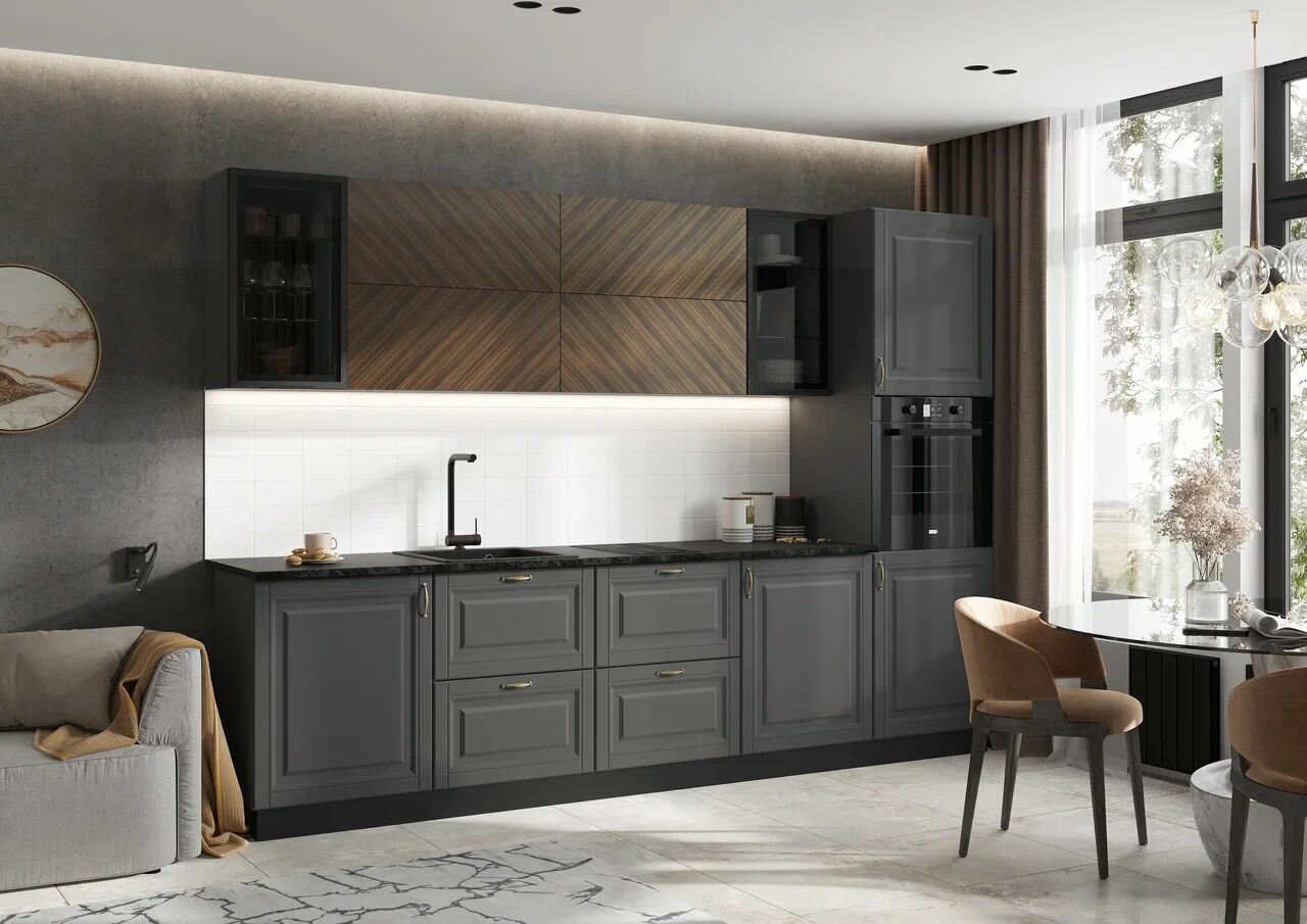 Кухня Престиж 3 м №1 (без антресолей) Графит софт/Прайм орех