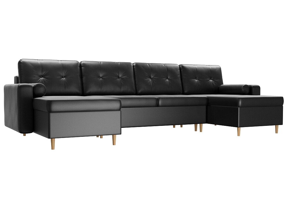 Угловой диван Белфаст-П Черный Экокожа, пантограф (тик-так), 293х150х90 см, с ящиком для белья