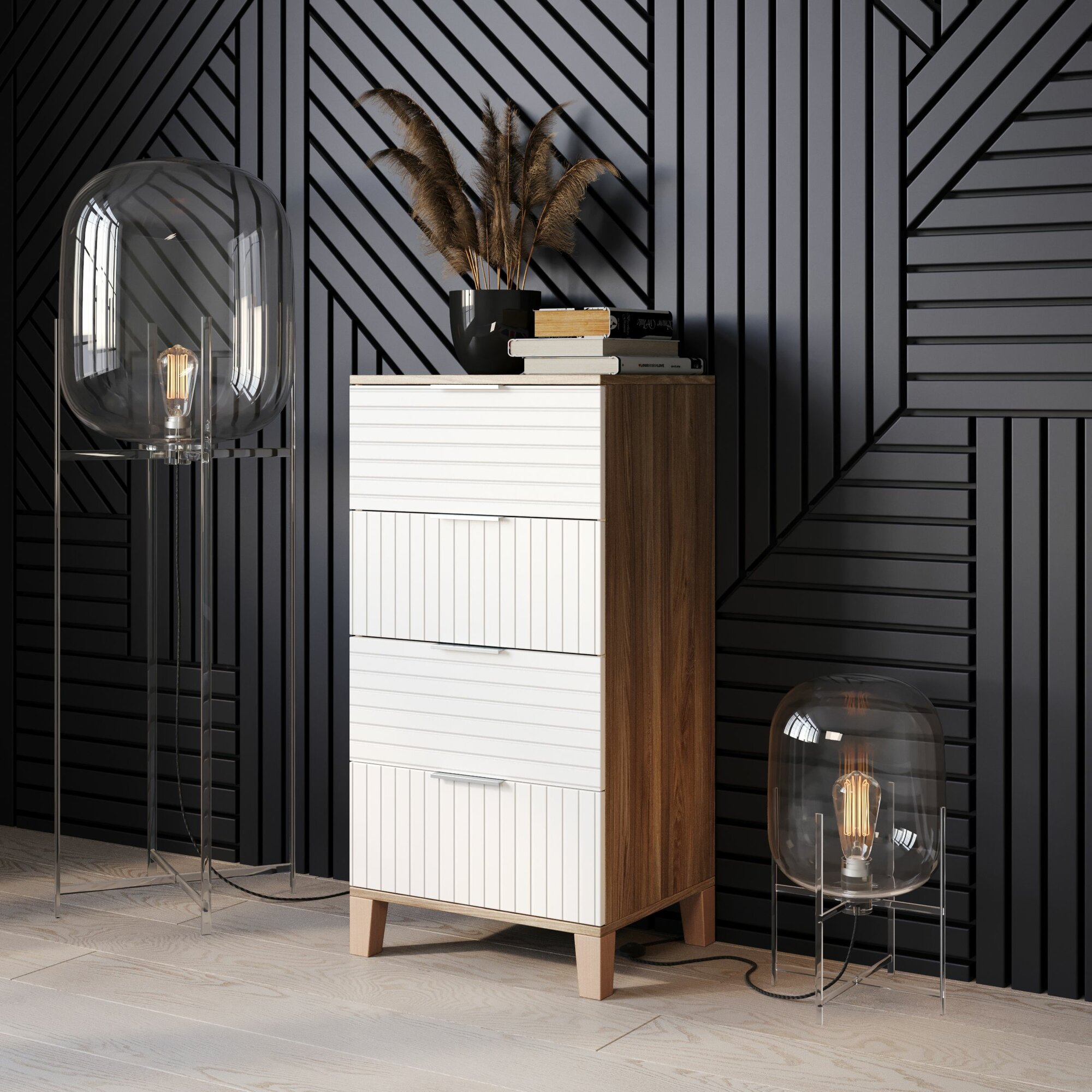 Комод для одежды, узкий, в прихожую, на ножках, с ящиками, белый, Марвин - 6 Милк, 50х100х40 см