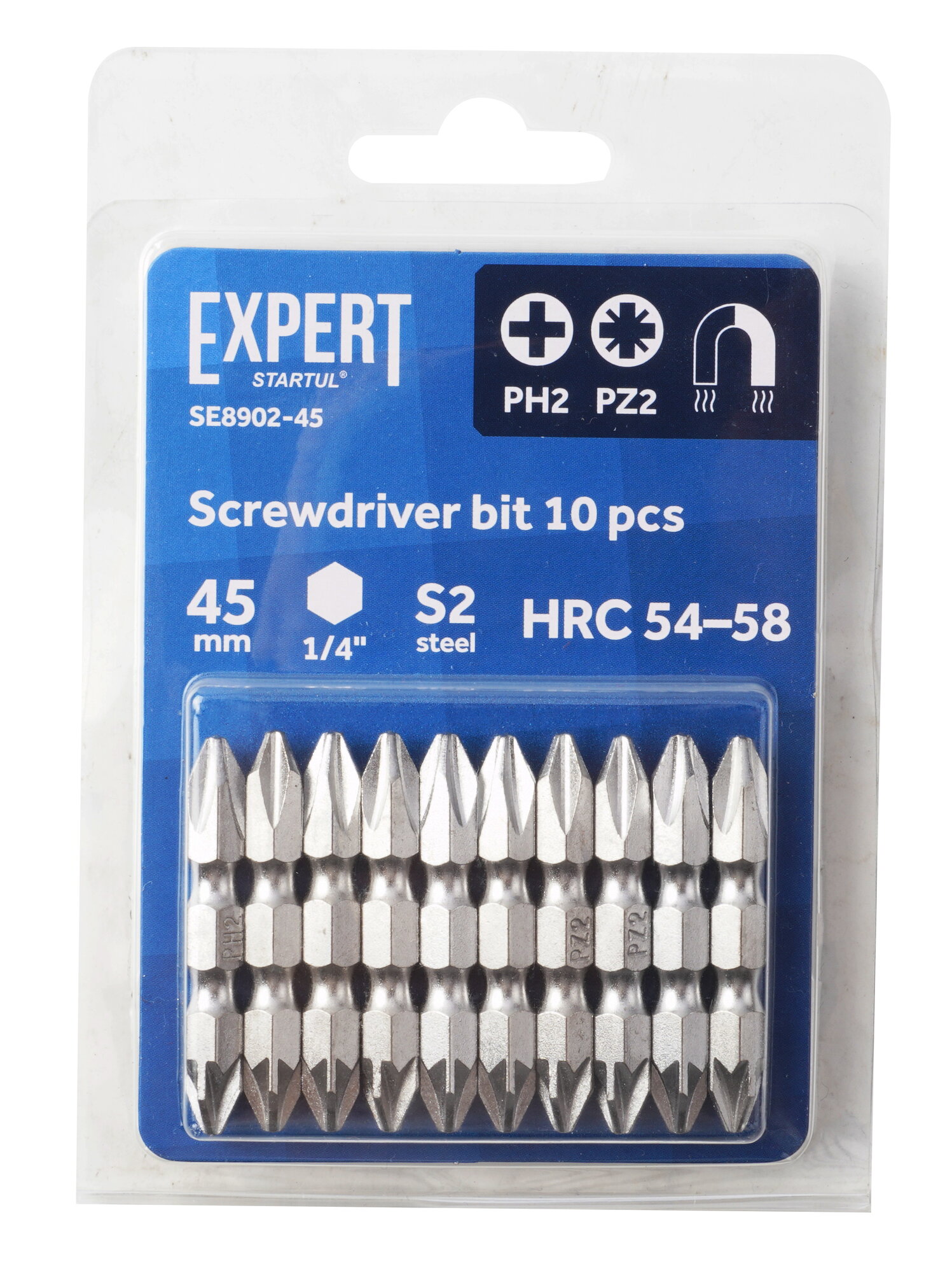 Набор бит для шуруповерта двусторонняя PH2-PZ2 45 мм 10 штук STARTUL Expert SE8902-45