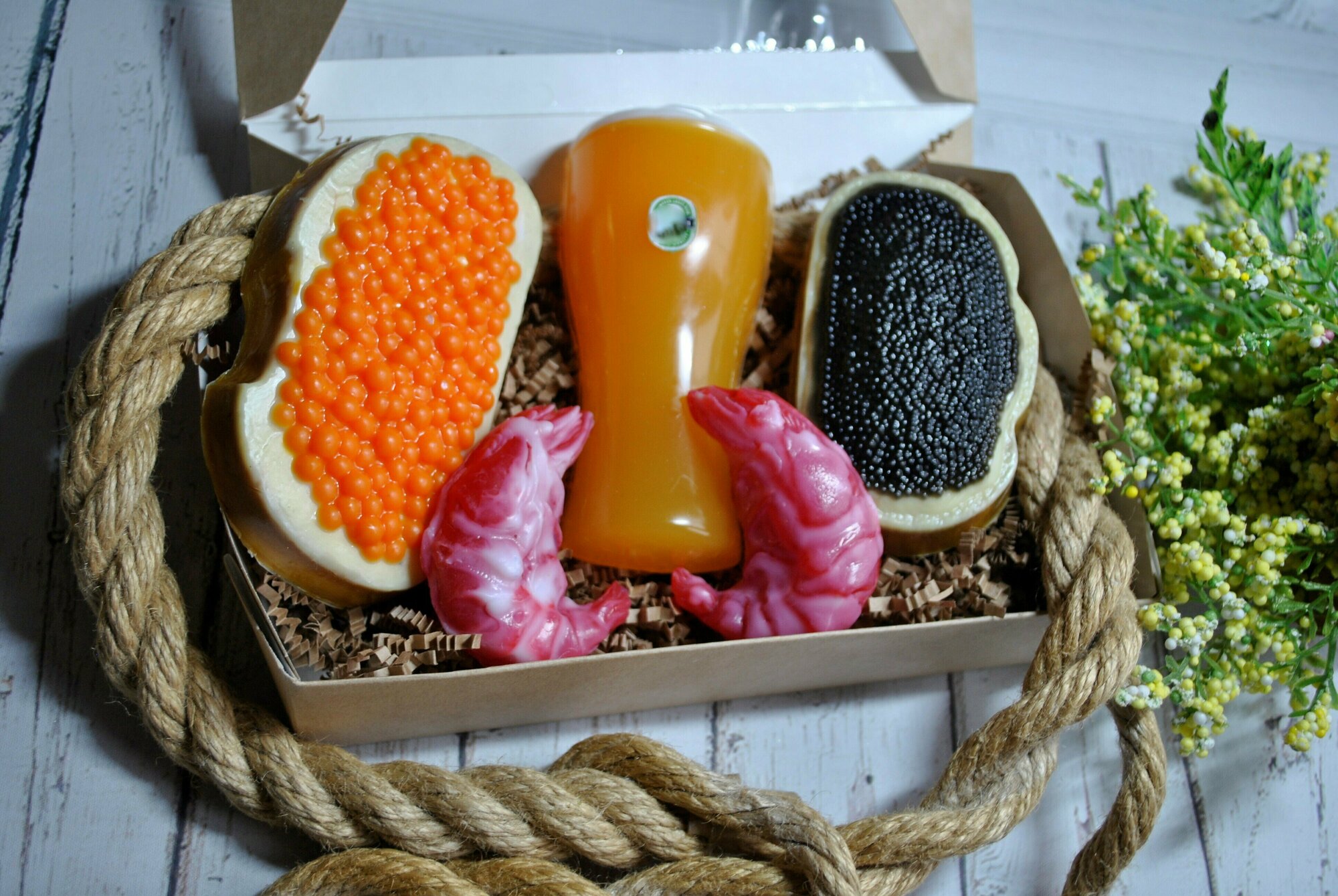 Формы для мыловарения к 23 февраля "Икра красная, Бокал пива, Икра черная, Креветки" -4 шт.