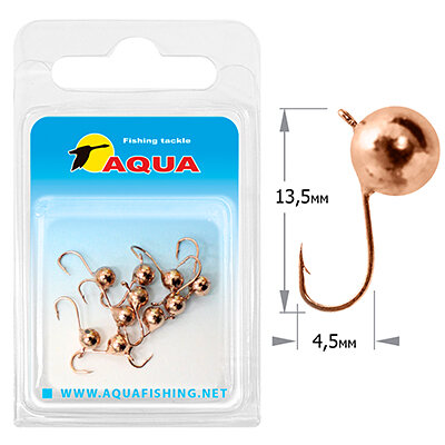 Мормышка вольфрамовая AQUA «Дробина с ушком» , диаметр - 5,5mm, вес – 1,15g, крючок - Gamakatsu №14, цвет- медь