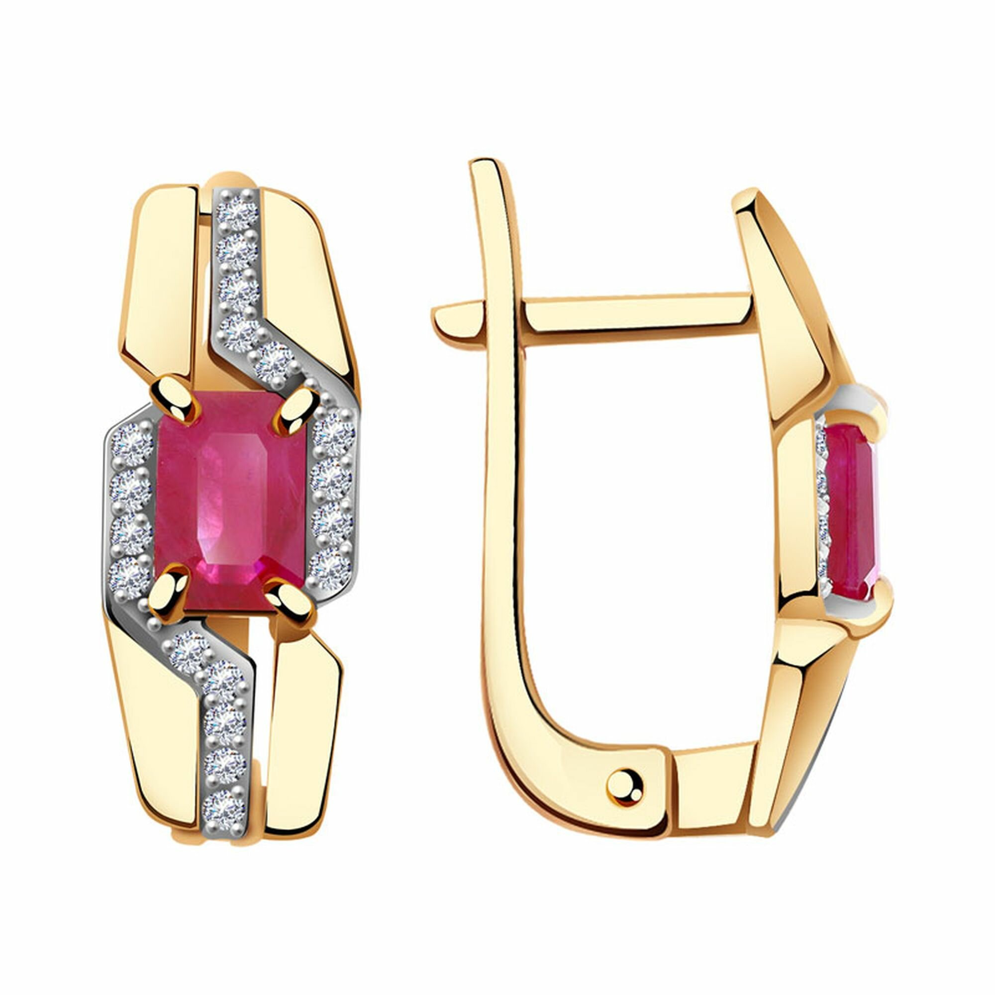 Серьги, красное золото, 585 проба, рубин, бриллиант