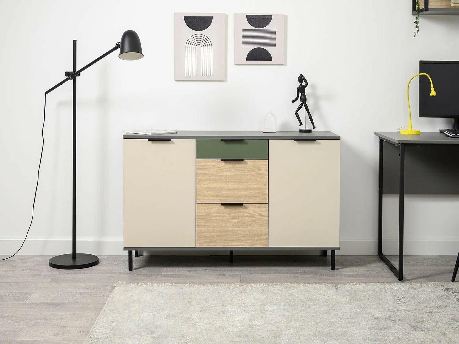 Комод Mobi Марвэл 16.234.02 Темно - серый U2601, Сатин 7045 SU, Плэйн, Дымчатый Зеленый K521