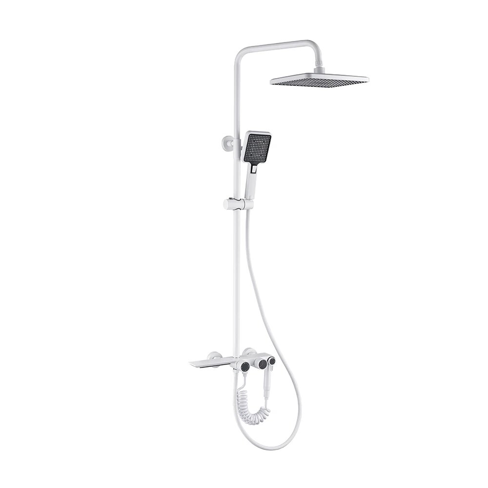 Душевая система из латуни с тропическим душем водопад и гигиенической лейкой Vieir V323562-F белый