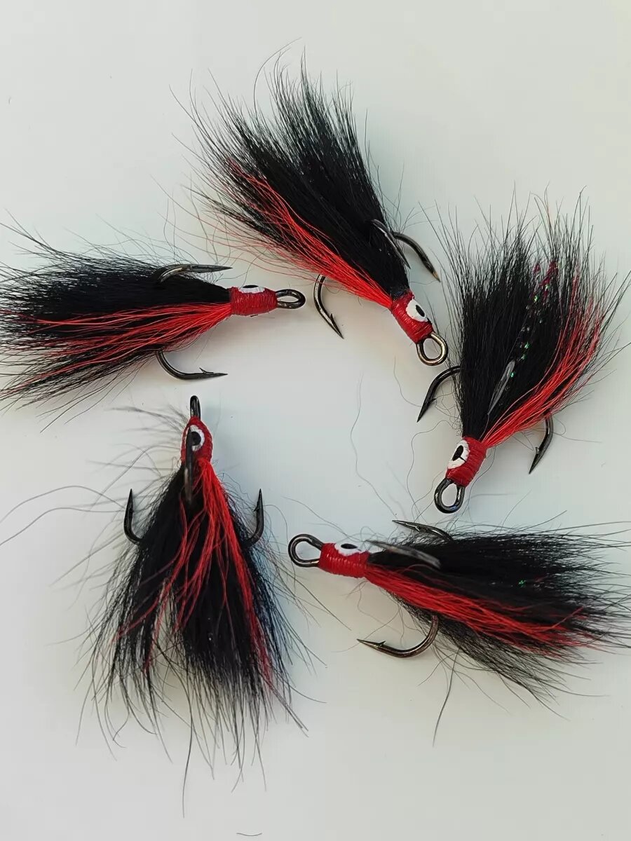 Стример на жереха на тройнике чёрно-красный - 5 шт.