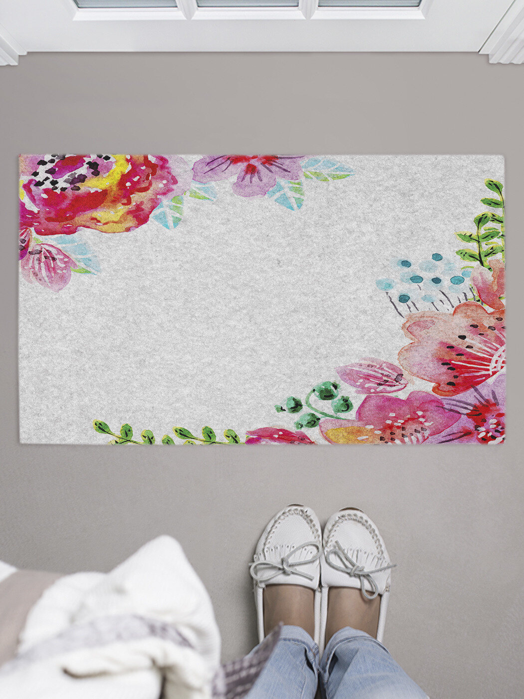 Коврик придверный в прихожую с принтом "Акварельные полевые цветы" 45 на 75 см , JoyArty