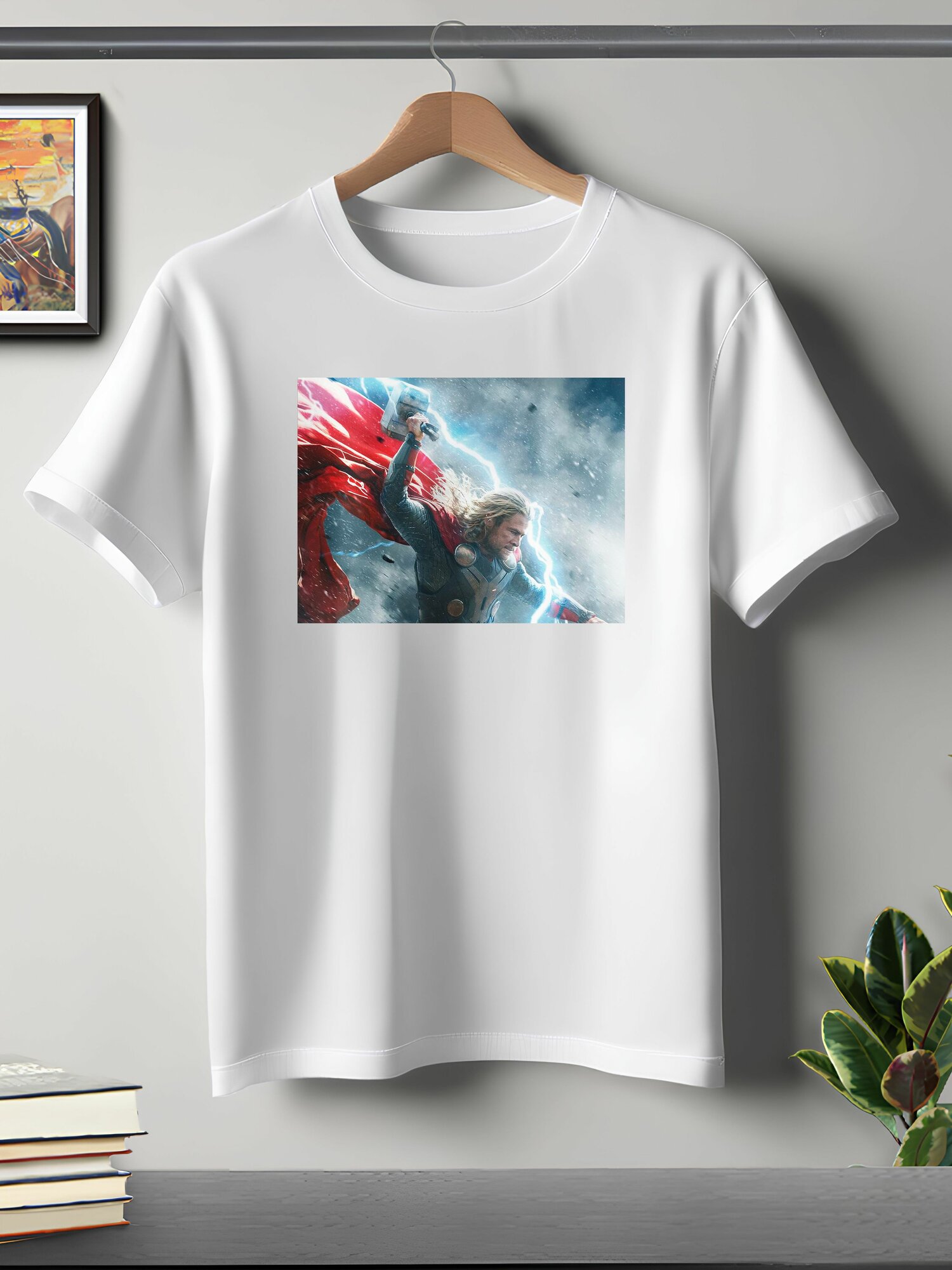 Футболка ONEQ унисекс 50-52 (XL) размер с принтом Тор, белая