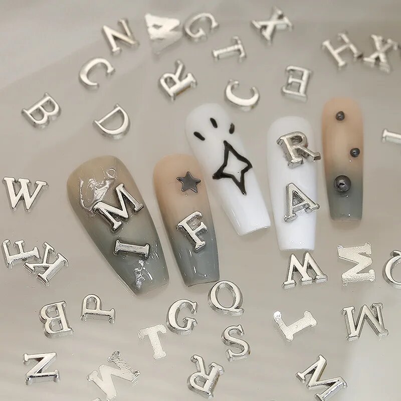 26 шт./лот 3D смешанные A-Z английские буквы для дизайна ногтей Шарм сплав Алфавит Ювелирные изделия Украшения для ногтей DIY Маникюрные аксессуары