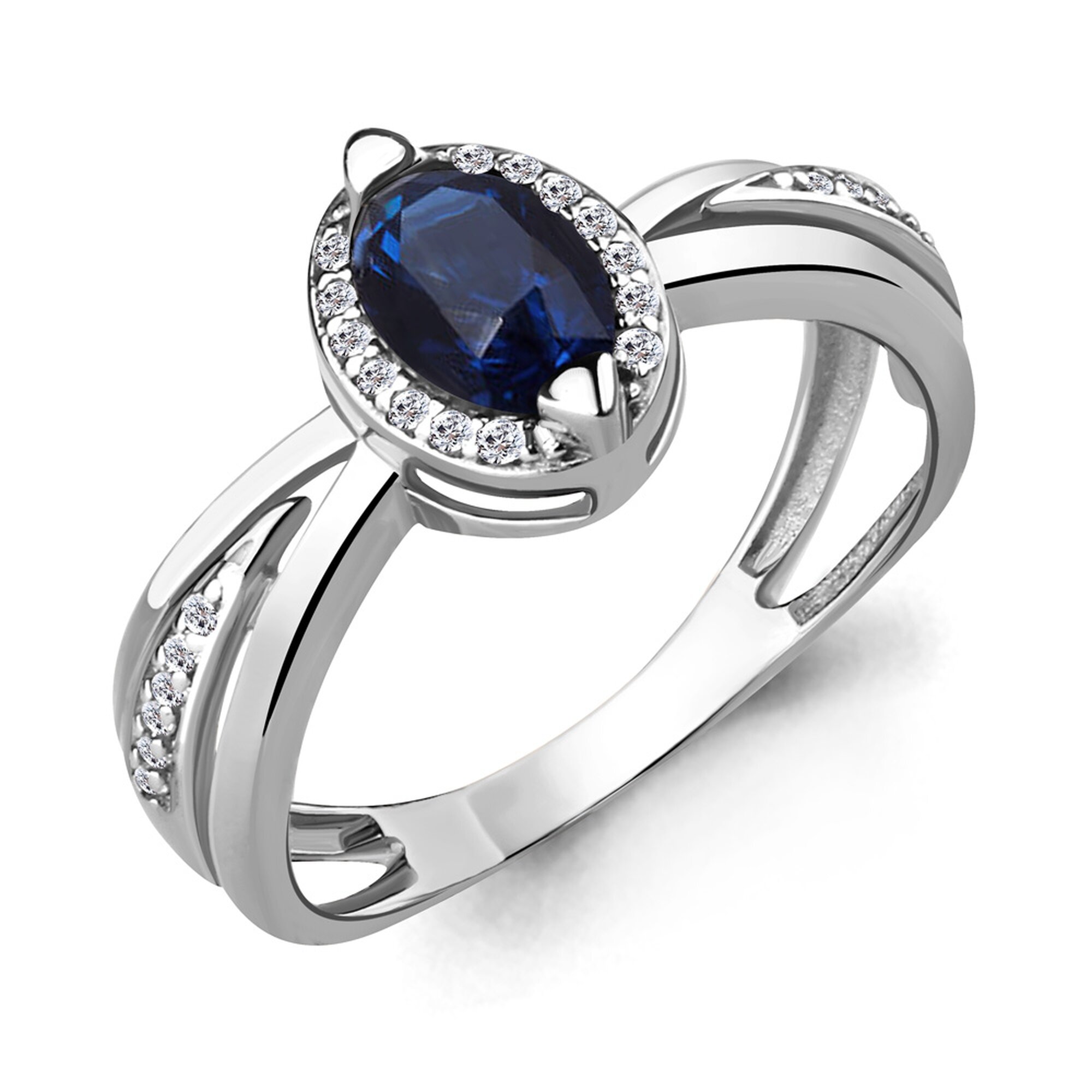 Кольцо, серебро, 925 проба, родирование, фианит, сапфир синтетический