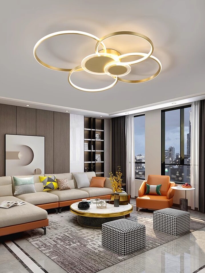 Потолочная латунная светодиодная люстра 4 кольца brass 92 Вт