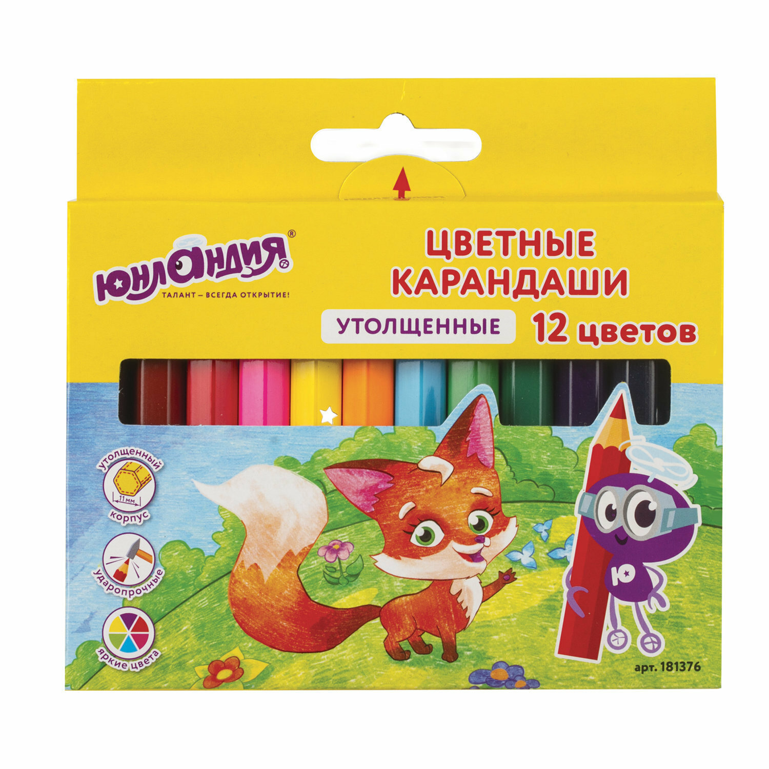 Карандаши цветные Юнландия утолщенные "малыши-карандаши", 12 цветов, укороченные заточенные (181376)