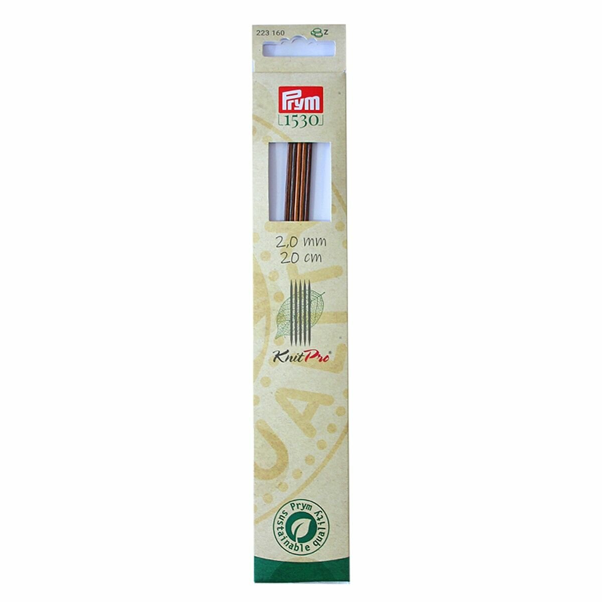 Спицы PRYM "Natural", чулочные, береза, диаметр 2 мм, 20 см, 5 шт (223160)