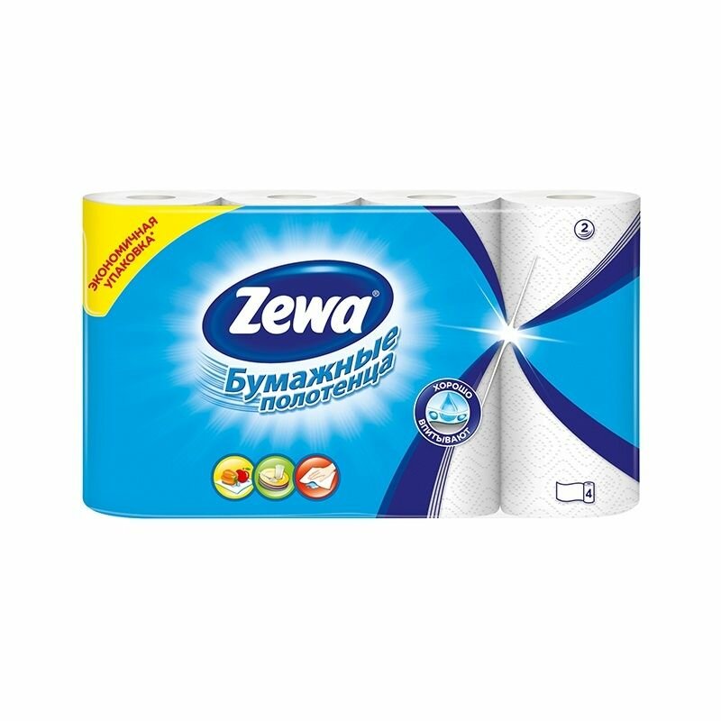 Полотенца бумажные Zewa 2 слоя, белые, 4 шт