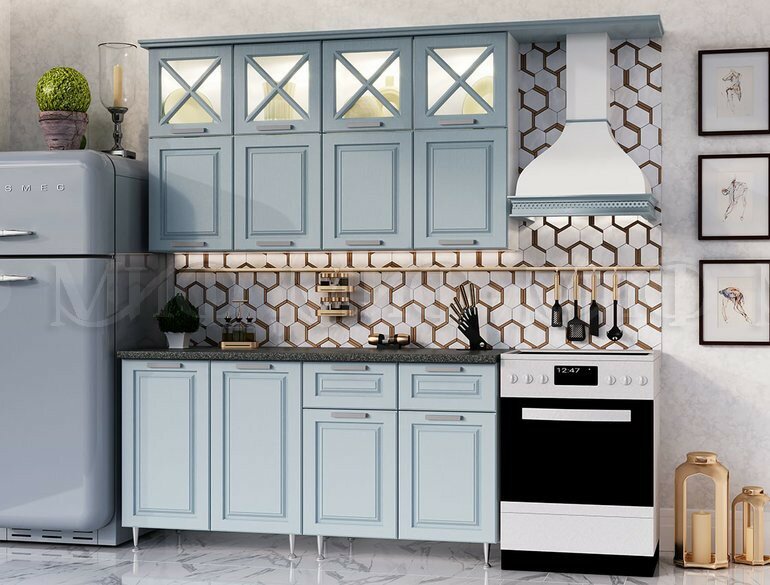 Кухня МДФ Констанция Эра-мебели 1,6/900м Компановка №4 столешница кастилло темный (высота шкафов 900мм)