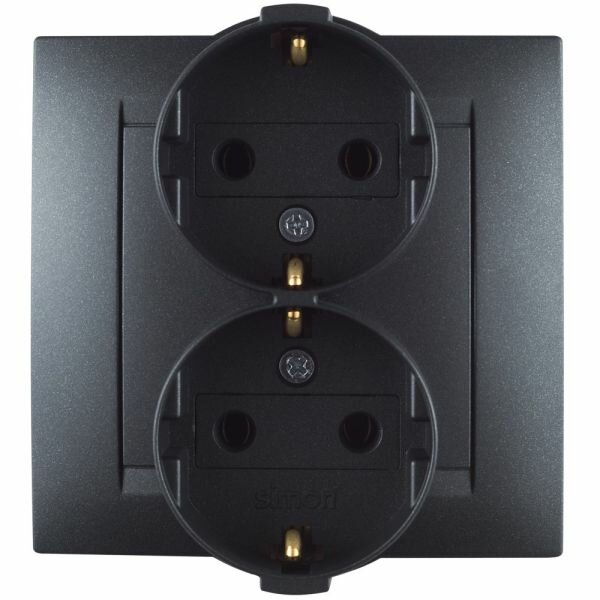 5 шт. Simon 15 Графит Розетка двойная с заземлением 2х2Р+Е, 16А, 250В, винт. зажим, 1590459-038