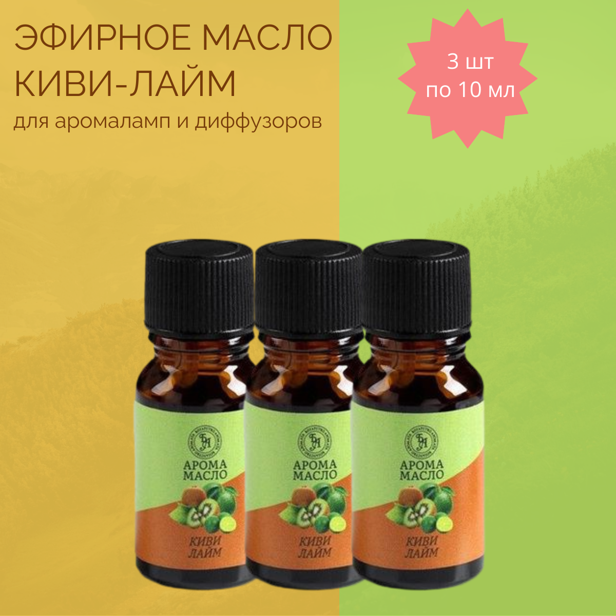 Масло Киви-Лайм, для аромаламп и диффузоров, 3 шт по 10 мл, Богатство Аромата