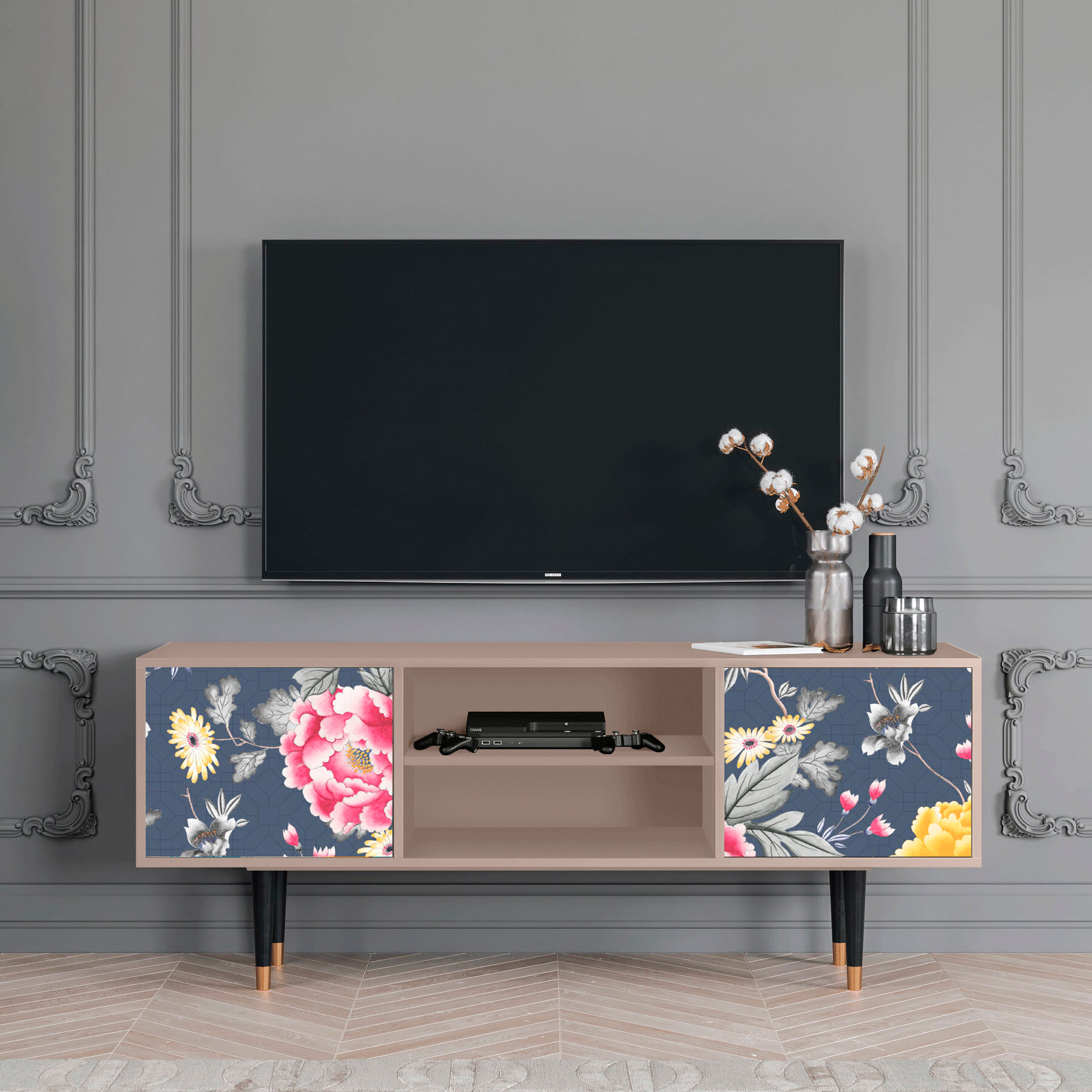 ТВ-Тумба - STORYZ - T2 Dark Flower Bed, Размер - 170 x 69 x 48 см, Цвет корпуса - , Бежевый