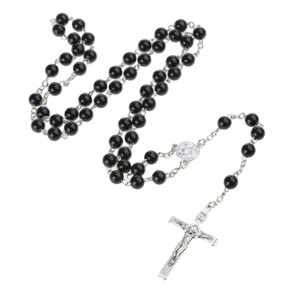 (Веревочка) Религиозные ретро черные четки с крестом, христианская молитвенная церемония, католическое ожерелье для мужчин и женщин